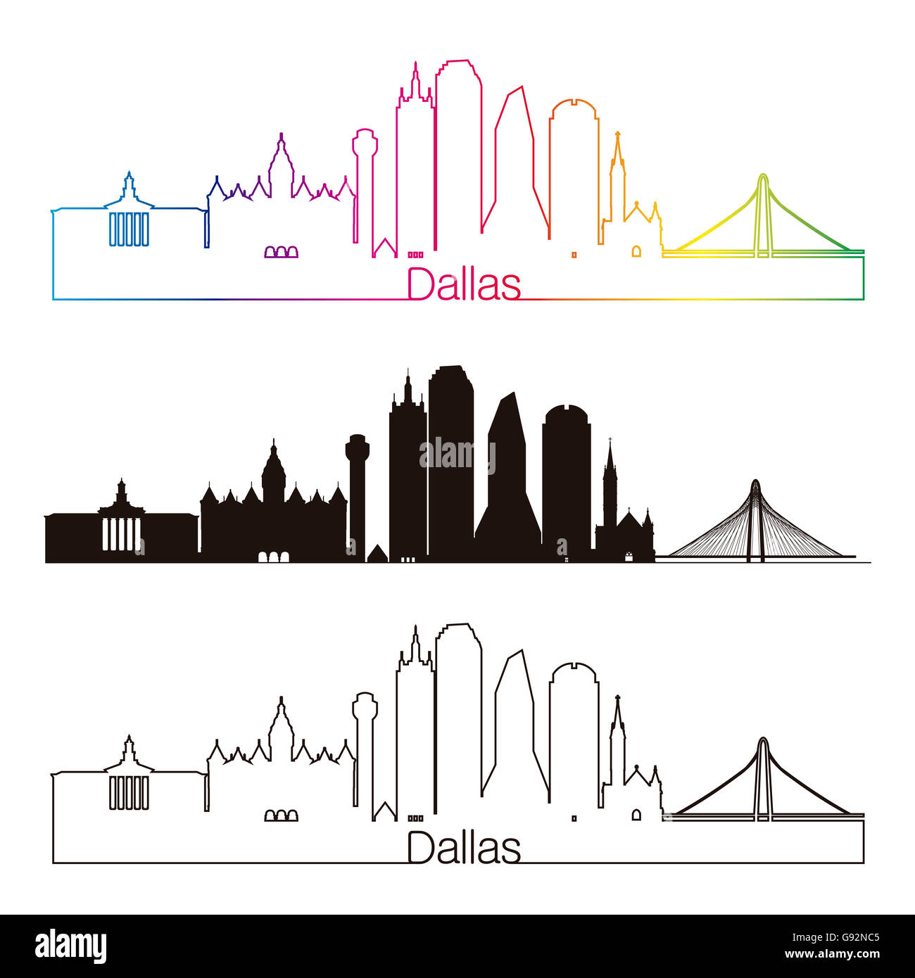 Dallas skyline linear style with rainbow in editable vector file Stock ...