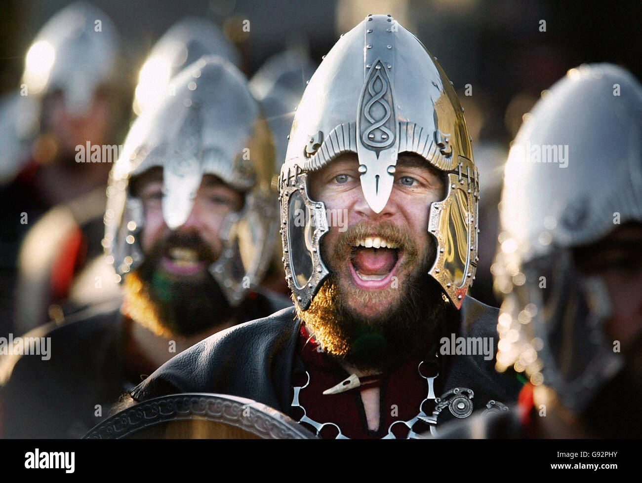 Around 50 men from the Norsemen Jarl Squad arrive at Lerwick harbour on ...