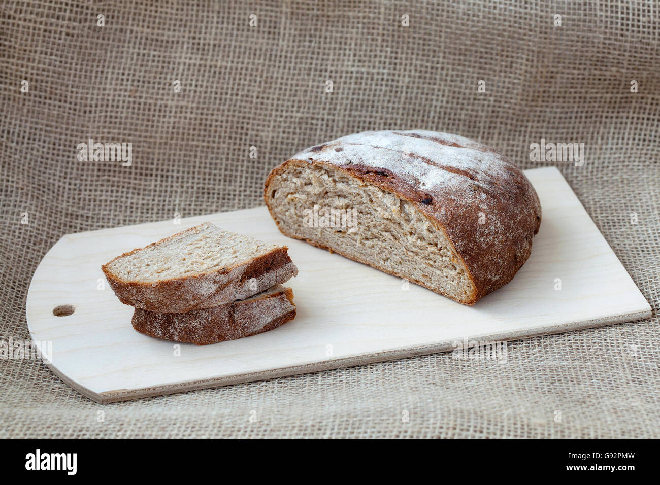 Fresh sliced rye bread on a sacking background Stock Photo - Alamy