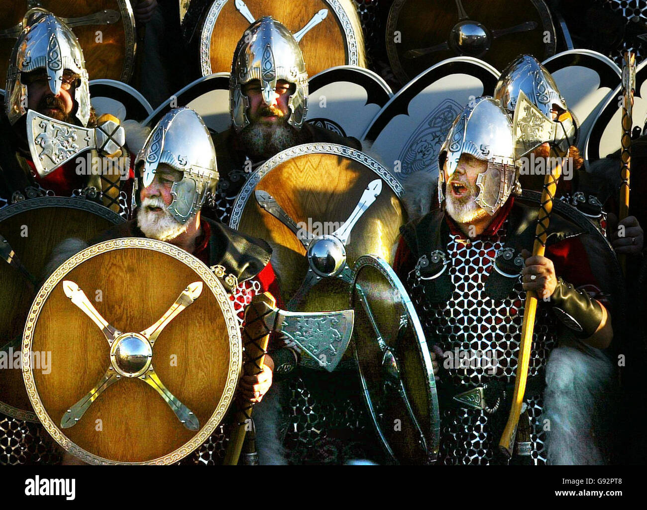 Around 50 men from the Norsemen Jarl Squad arrive at Lerwick harbour ...