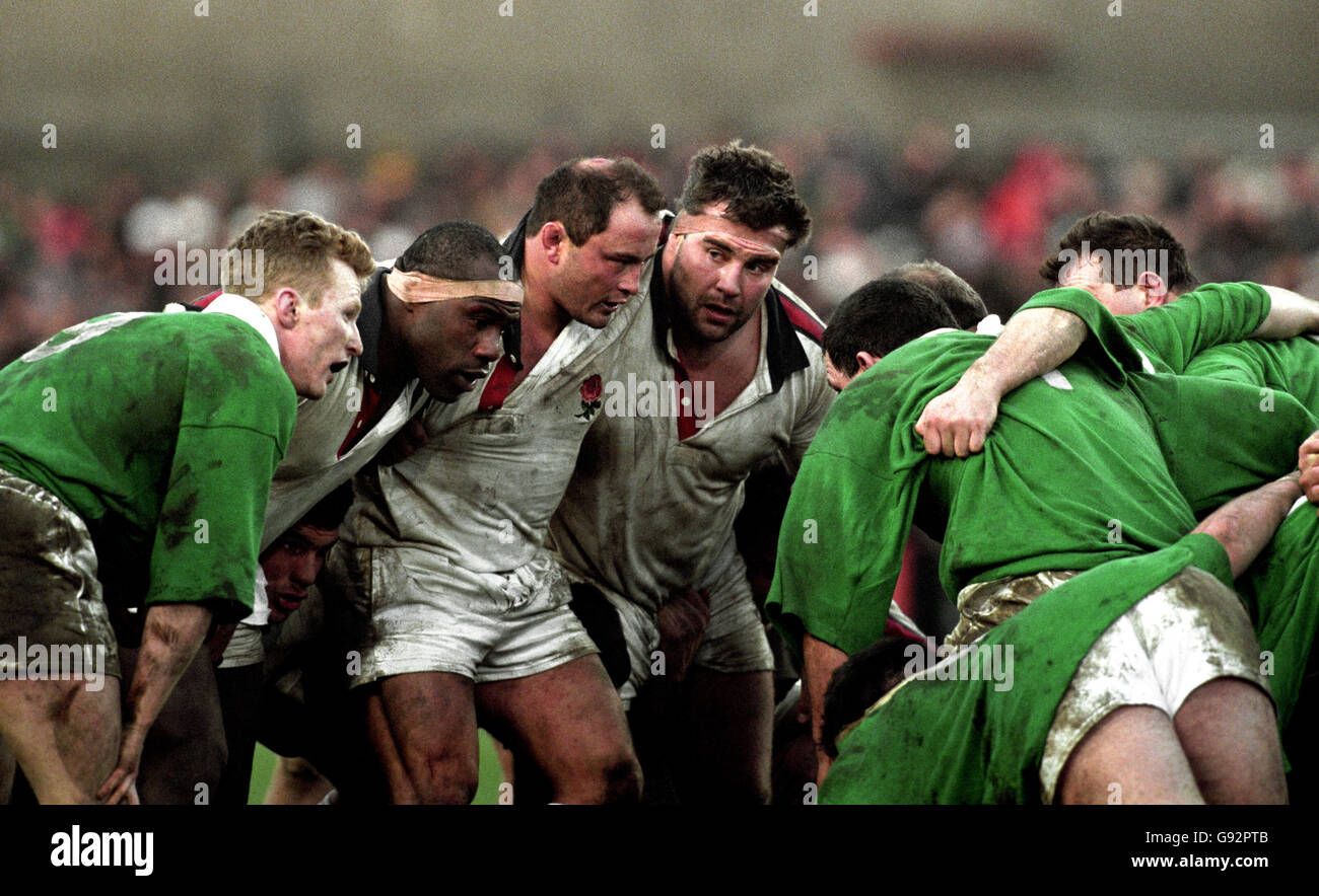 England v Ireland. England front row prepare to scrum down against ...