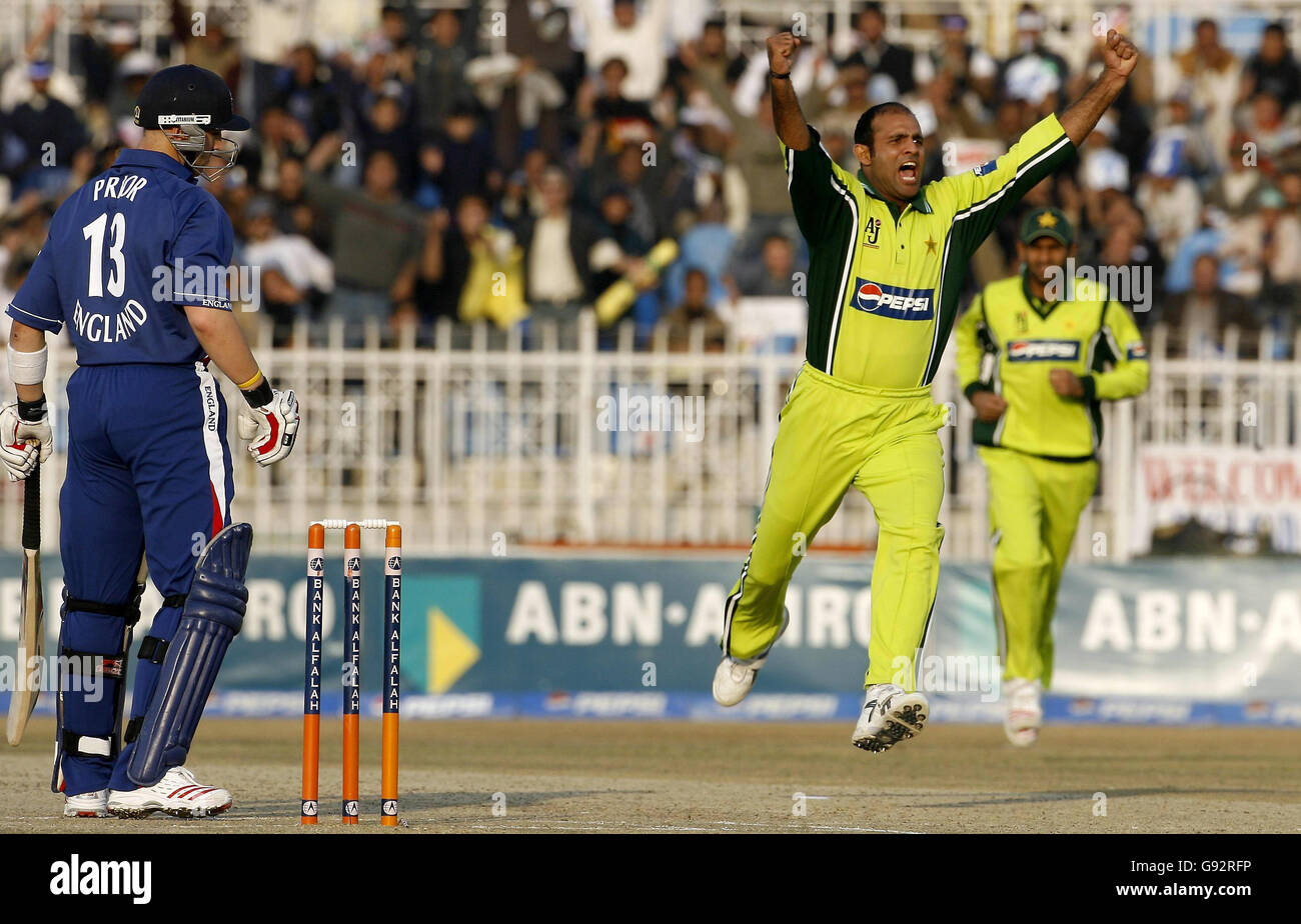 Pakistan's Rana Naved ul Hasan celebrates dismissing England's Matt ...