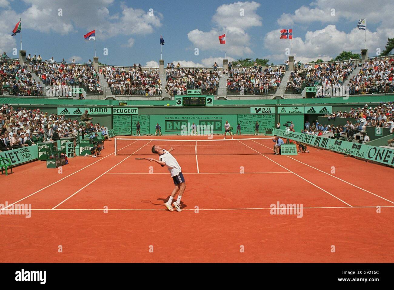 Marat Safin, Russia, serves to Daniel Vacek, Czech Republic, on number ...
