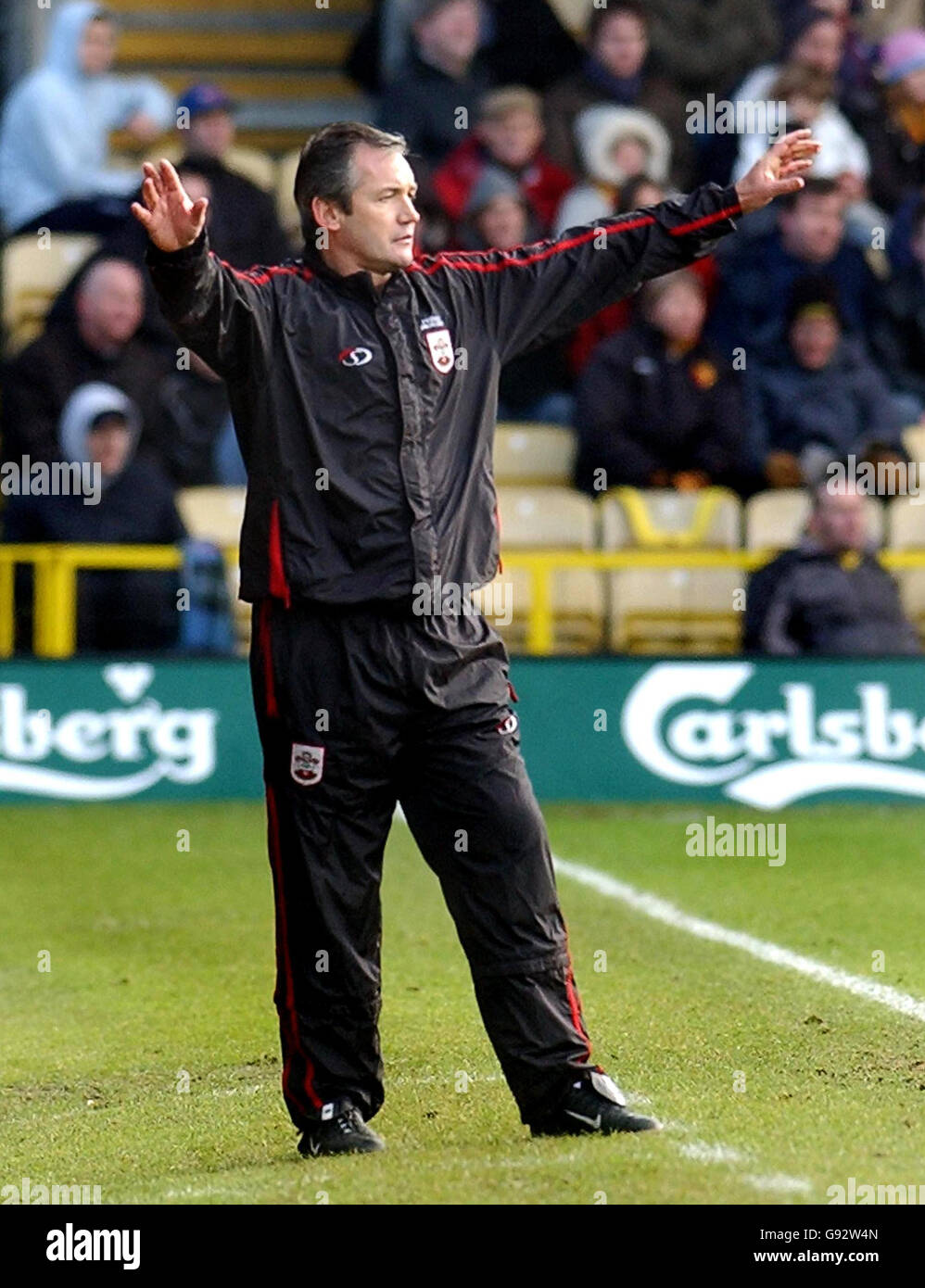 Southamptons manager george burley gestures to his players hi-res stock ...