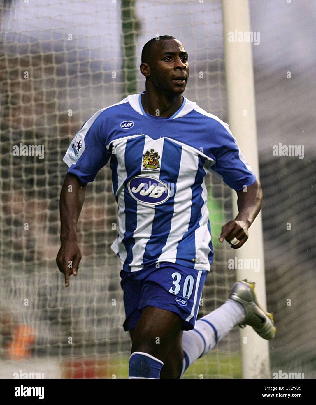 Wigan Athletic's Jason Roberts celebrates his first goal Stock Photo ...
