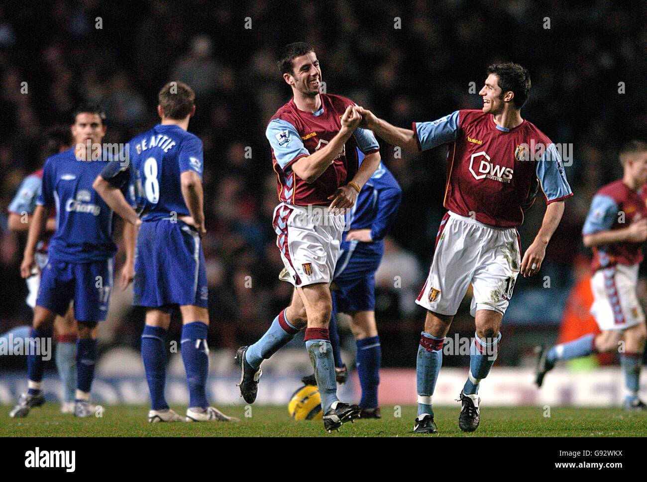 Aston Villa's Mark Delaney celebrates his goal with Liam Ridgewell ...
