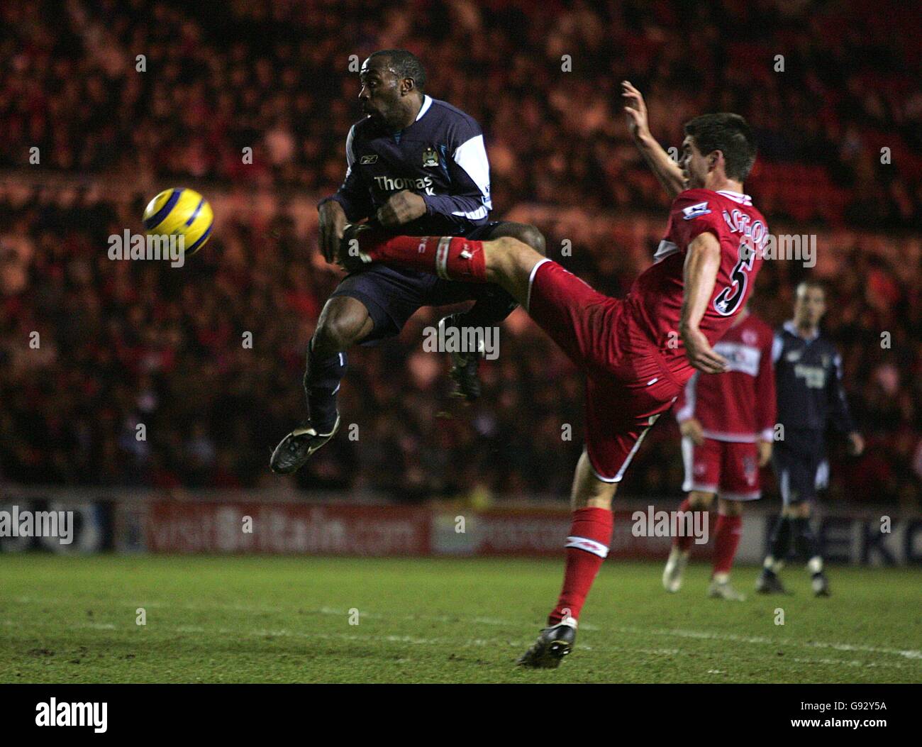 Middlesbroughs chris riggott and manchester citys darius vassell hi-res ...