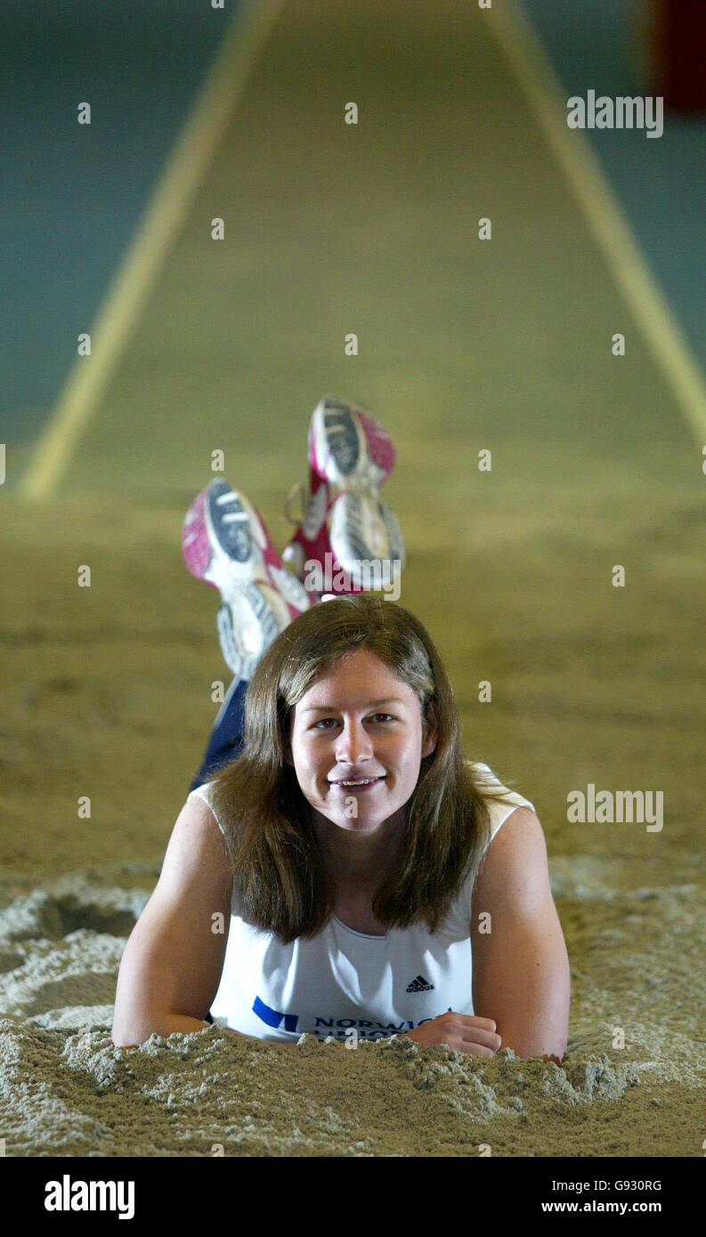 Scottish long jump champion Gillian Cooke poses for the media during a ...