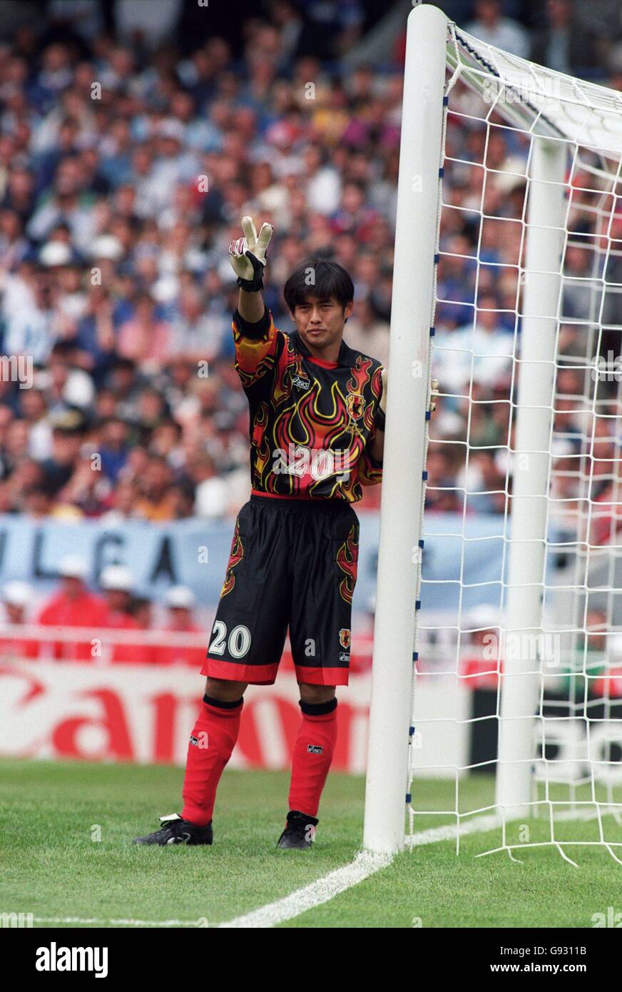 Japan goalkeeper nobuyuki kojima organises his defence hi-res stock ...