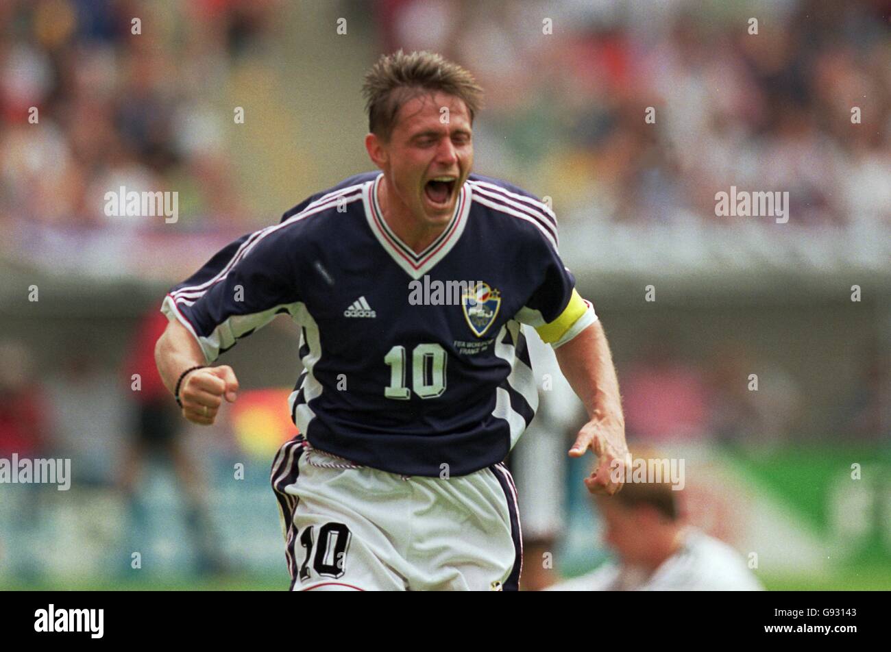 Dragan Stojkovic of Yugoslavia celebrates scoring the second goal Stock ...