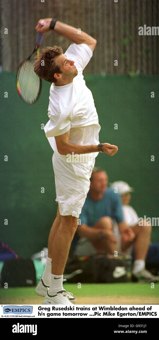 Tennis - Wimbledon Championship. Greg Rusedski trains at Wimbledon ...