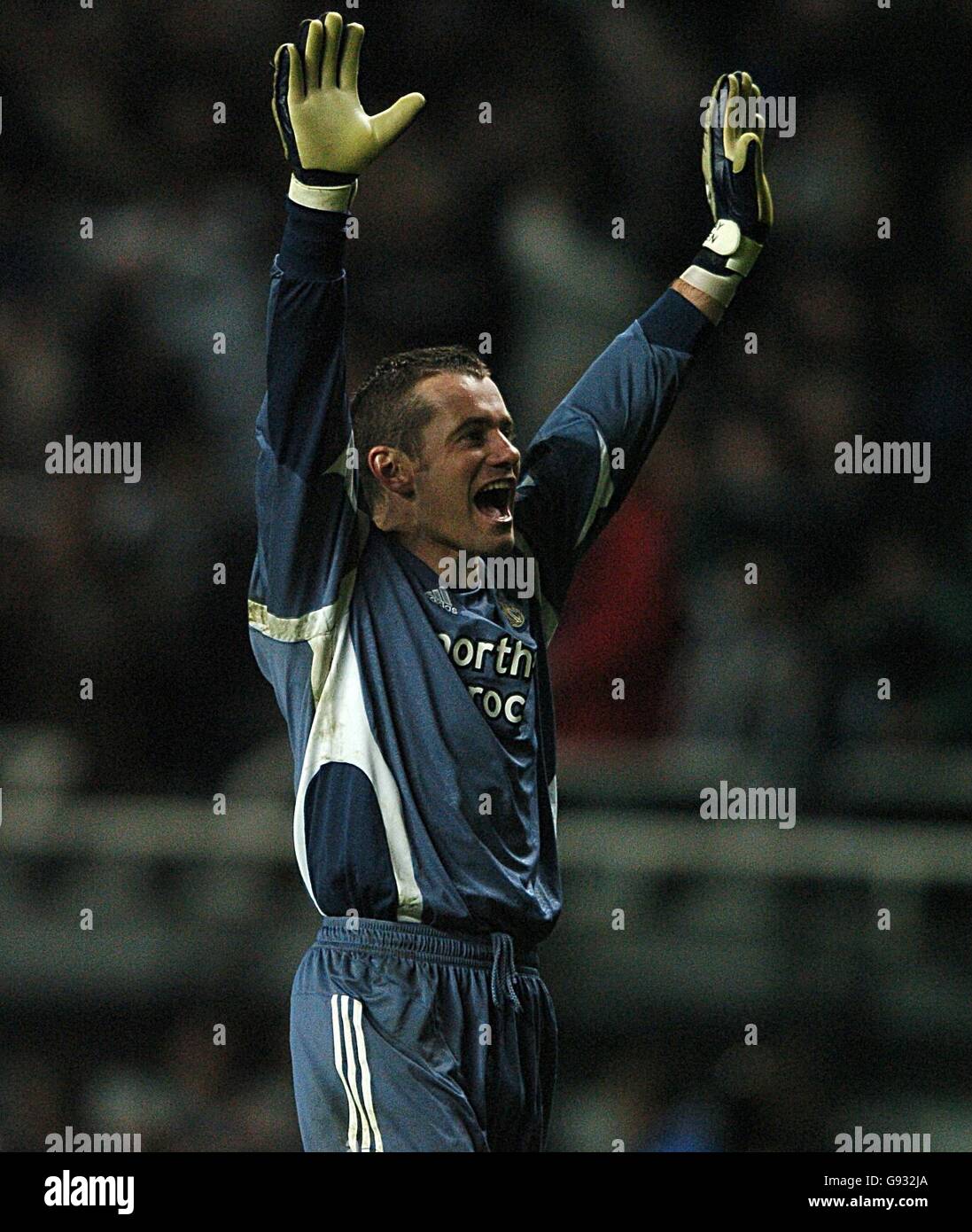 Newcastle United's goalkeeper Shay Given celebrates after Alan Shearer ...