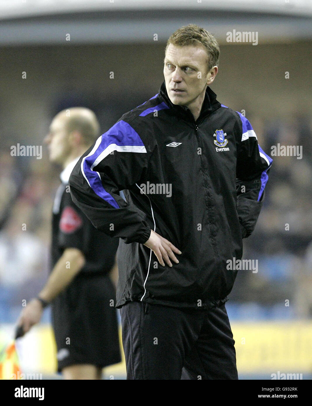 Everton manager David Moyles shows his disappointment after a missed ...