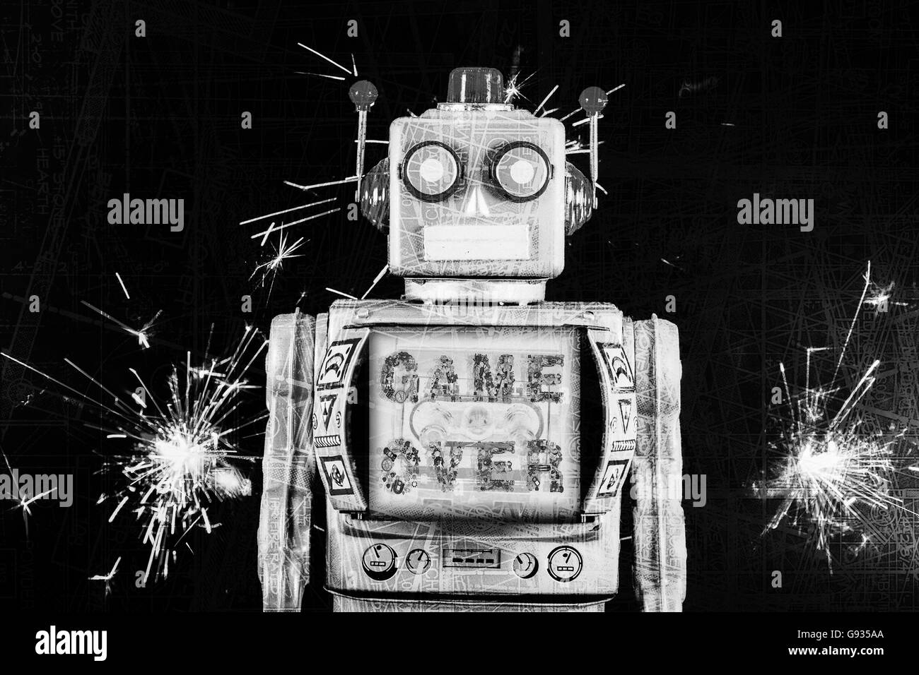 robot hold GAME OVER sine Stock Photo - Alamy