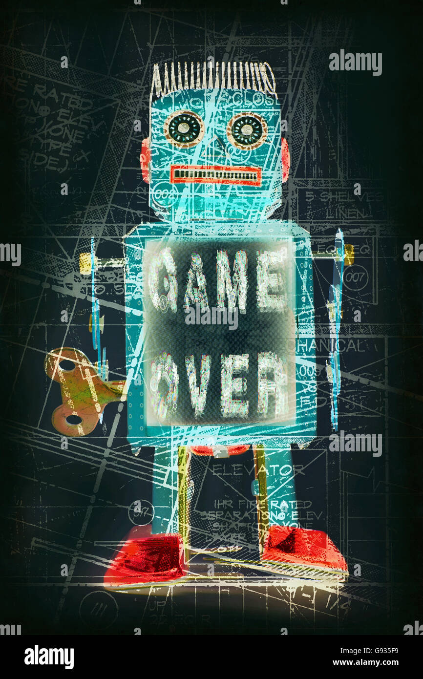robot hold GAME OVER sine Stock Photo - Alamy