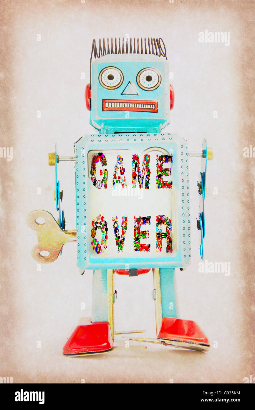 robot toy GAME OVER sine Stock Photo - Alamy