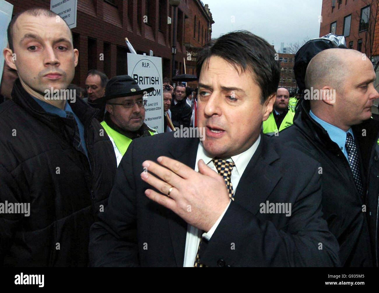 BNP Party Leader Nick Griffin with his supporters at Leeds Crown Court ...