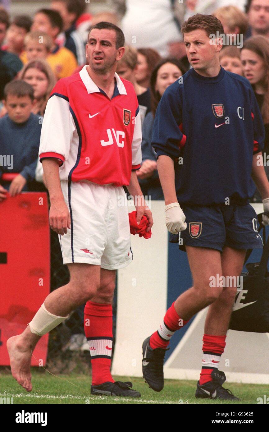 Arsenal's Nigel Winterburn (left) with Arsenal physiotherapist Gary ...