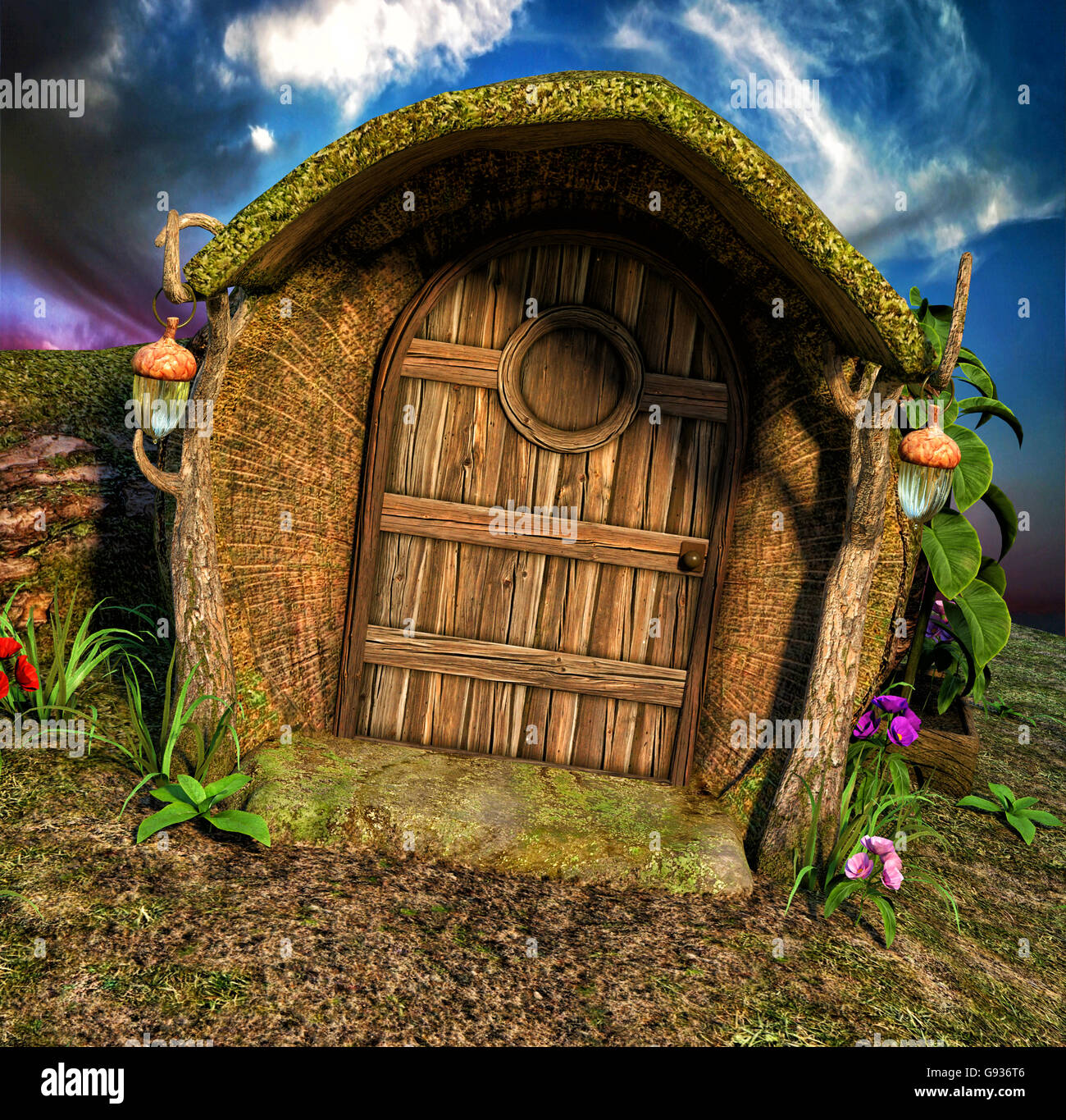 Cartoon mushroom house picture illustration hi-res stock photography ...