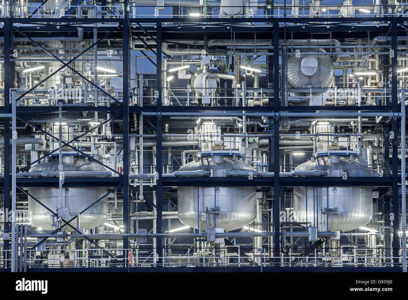 Detail of a chemical plant at dusk, Rotterdam, The Netherlands Stock ...
