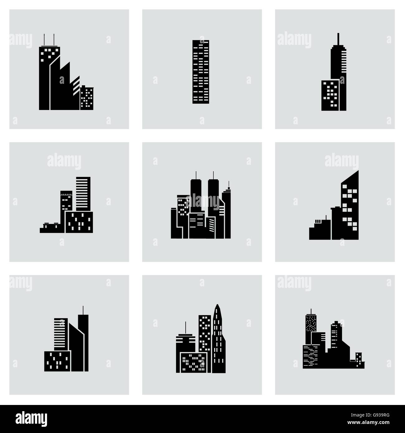 Vector black building icon set Stock Vector Image & Art - Alamy