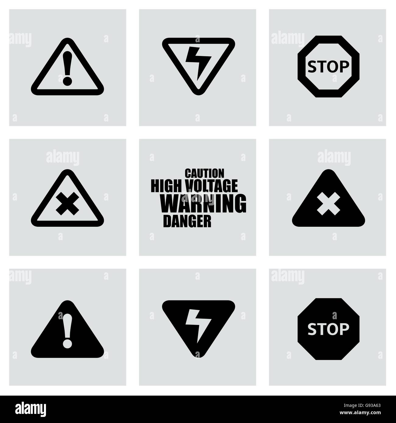 Vector black danger icon set Stock Vector Image & Art - Alamy