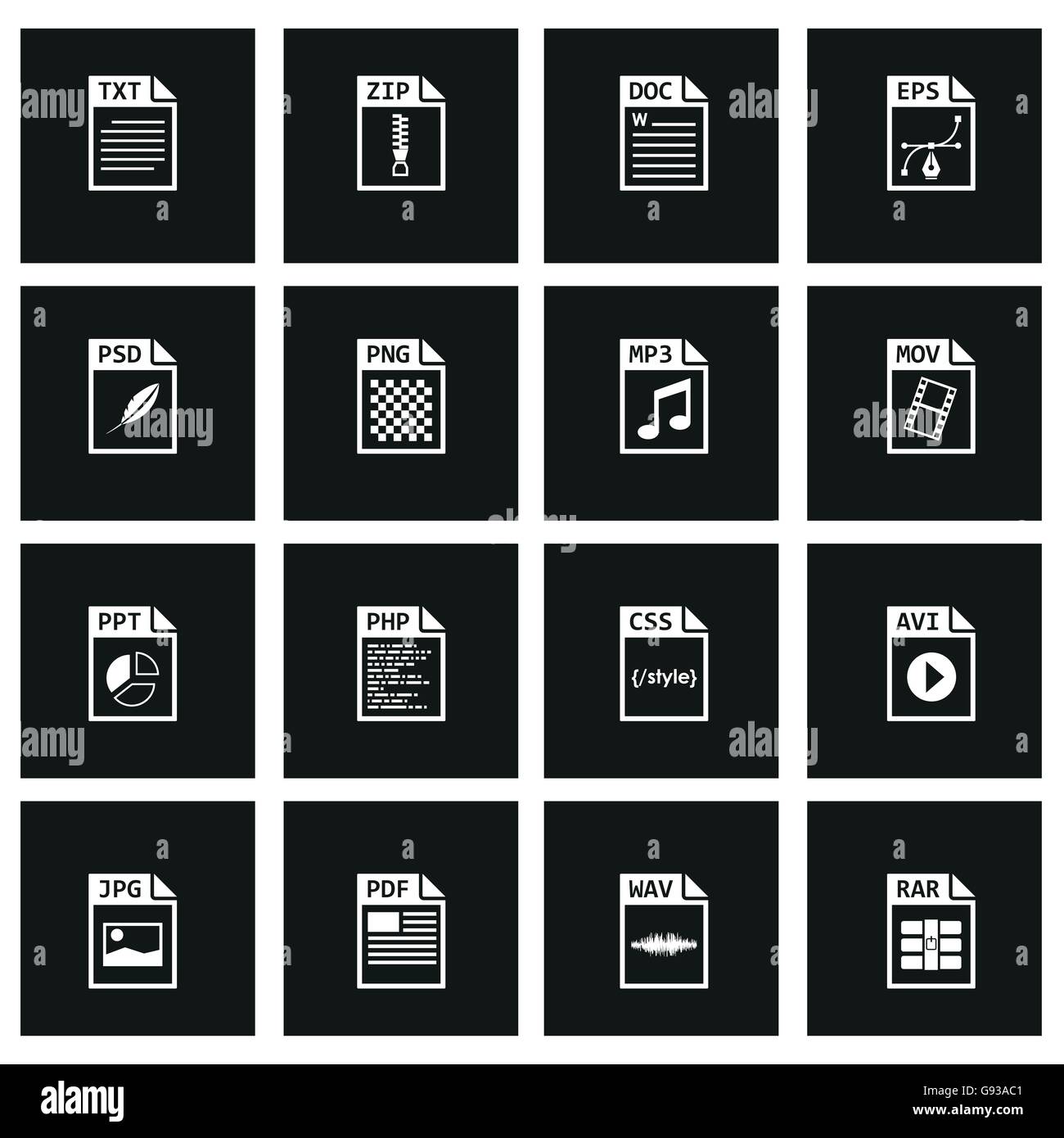 Vector black file type icon set Stock Vector Image & Art - Alamy