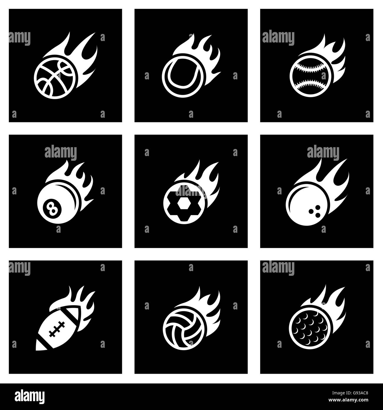 Vector black fire sport balls icon set Stock Vector Image & Art - Alamy
