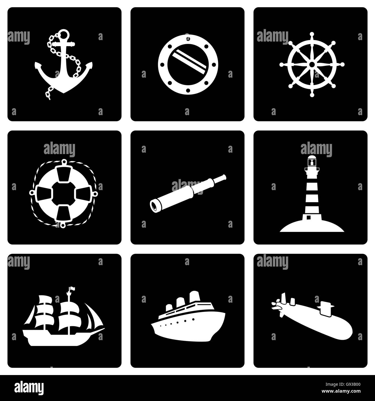 Nautical anchor ship helm Black and White Stock Photos & Images - Alamy