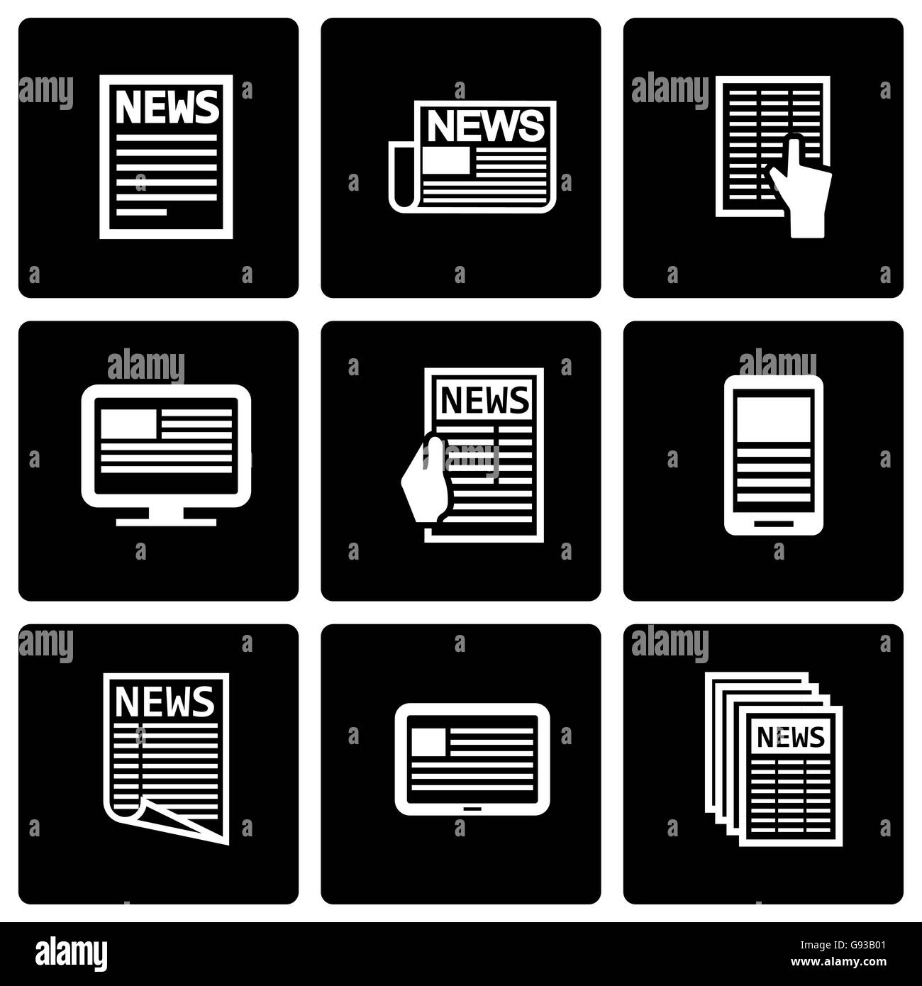 Vector black newspaper icon set Stock Vector Image & Art - Alamy