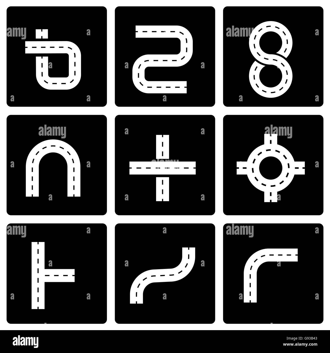Vector black road elements icon set Stock Vector Image & Art - Alamy