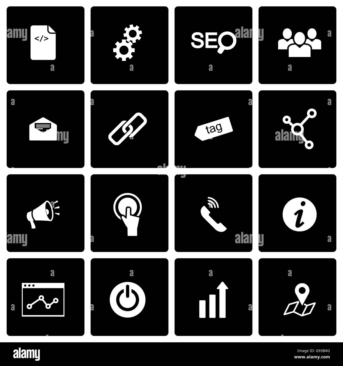 Content optimization icon set Black and White Stock Photos & Images - Alamy