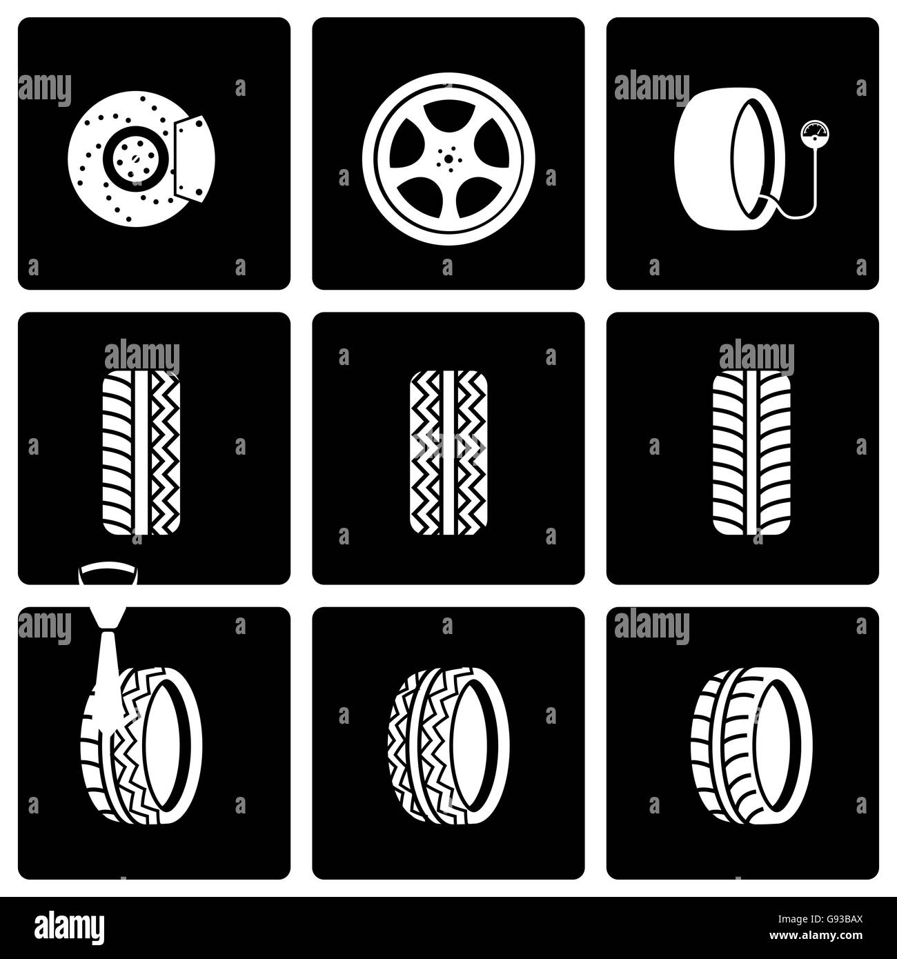 Vector black tire icon set Stock Vector Image & Art - Alamy
