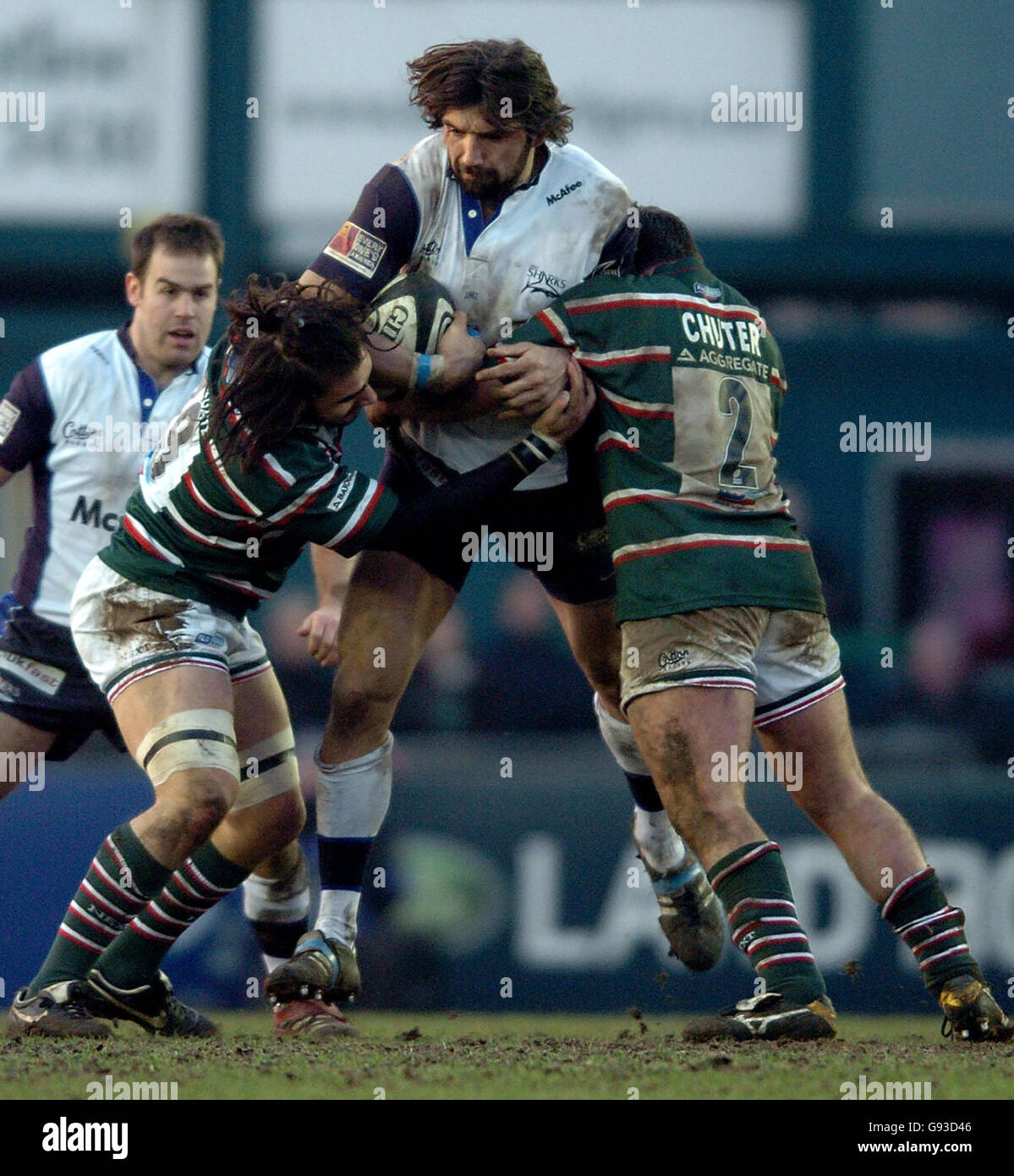 Sale Sharks' Sebastien Chabal is stopped by Leicester Tigers Luke ...