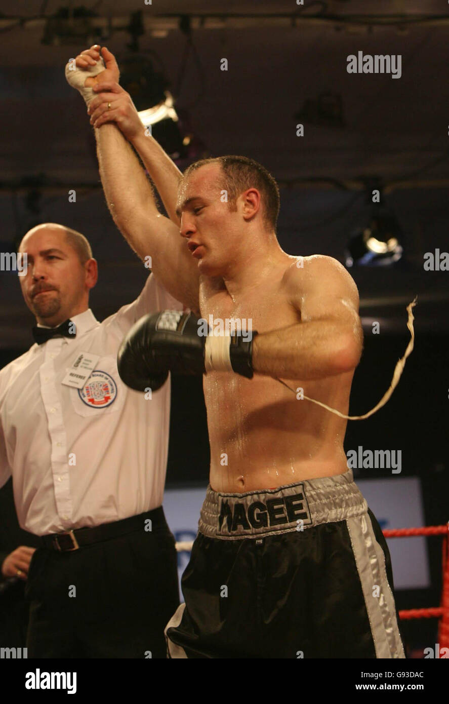 Belfast's Brian Magee is declared the winner after flooring Belarus ...