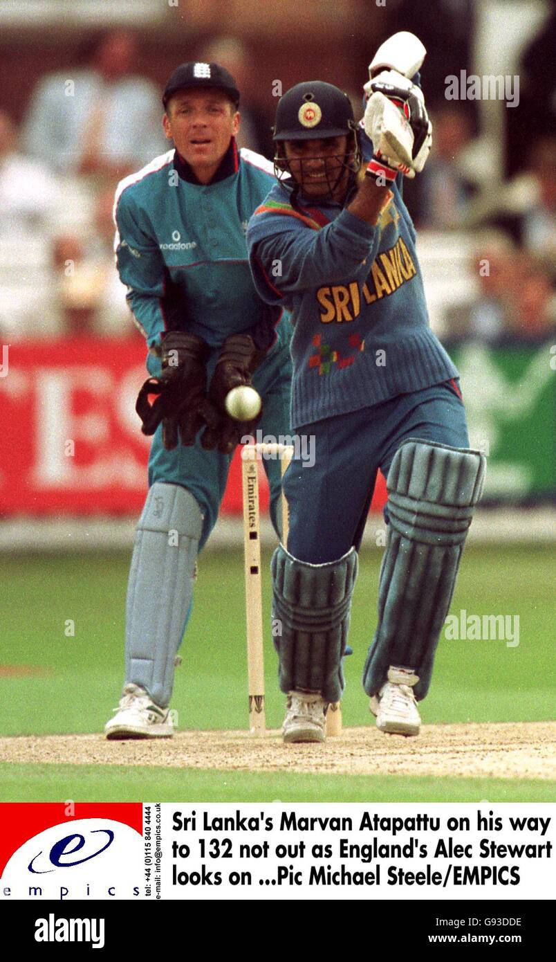 Sri Lanka's Marvan Atapattu (right) on his way to 132 not out as ...