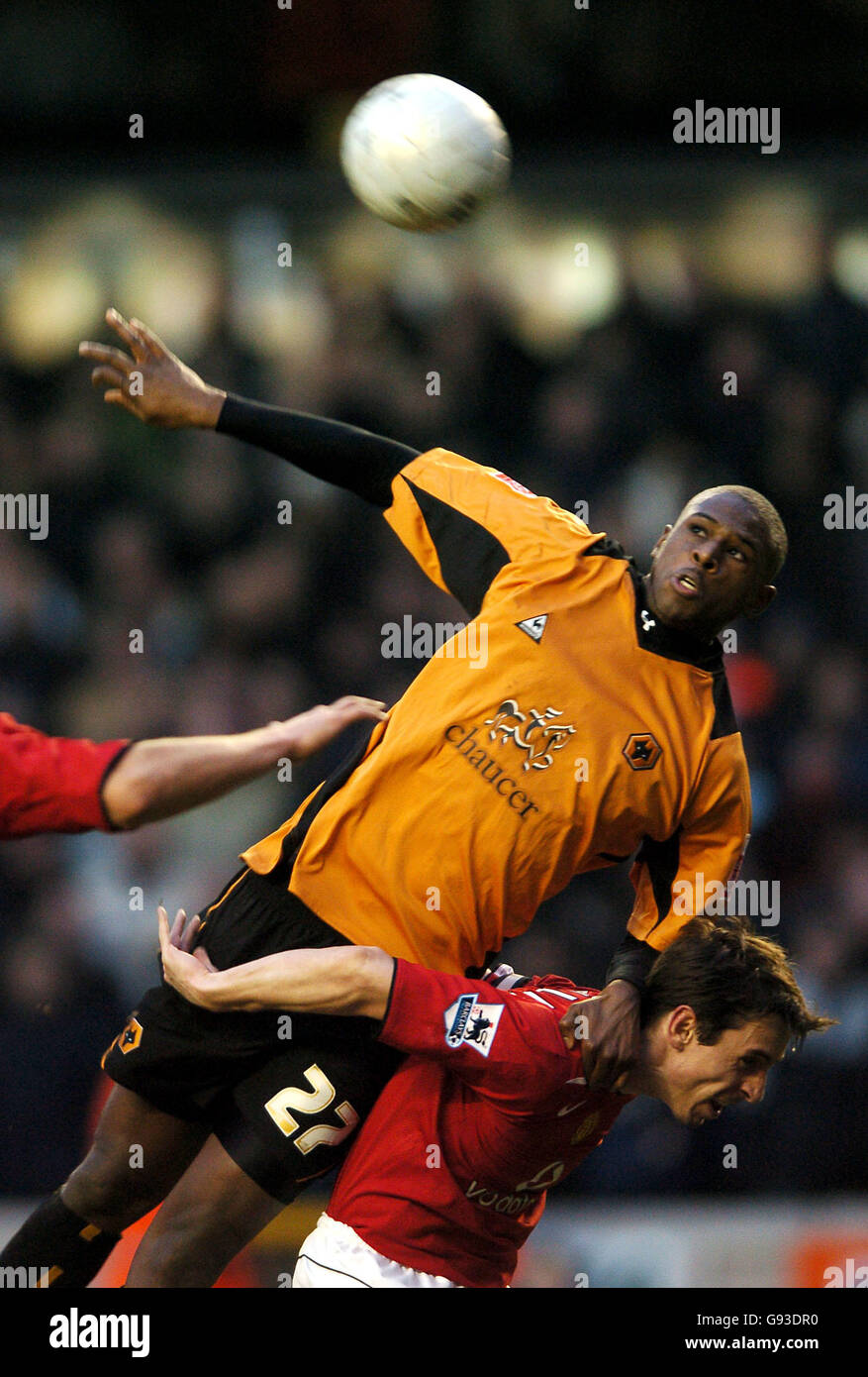 Wolverhampton Wanderers' Carl Cort goes over the back of Manchester ...