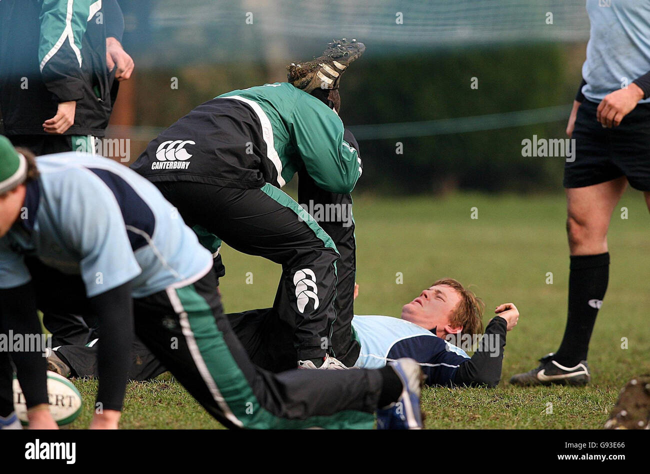 Ireland's Brian O'Driscoll stretches during a training session on the ...