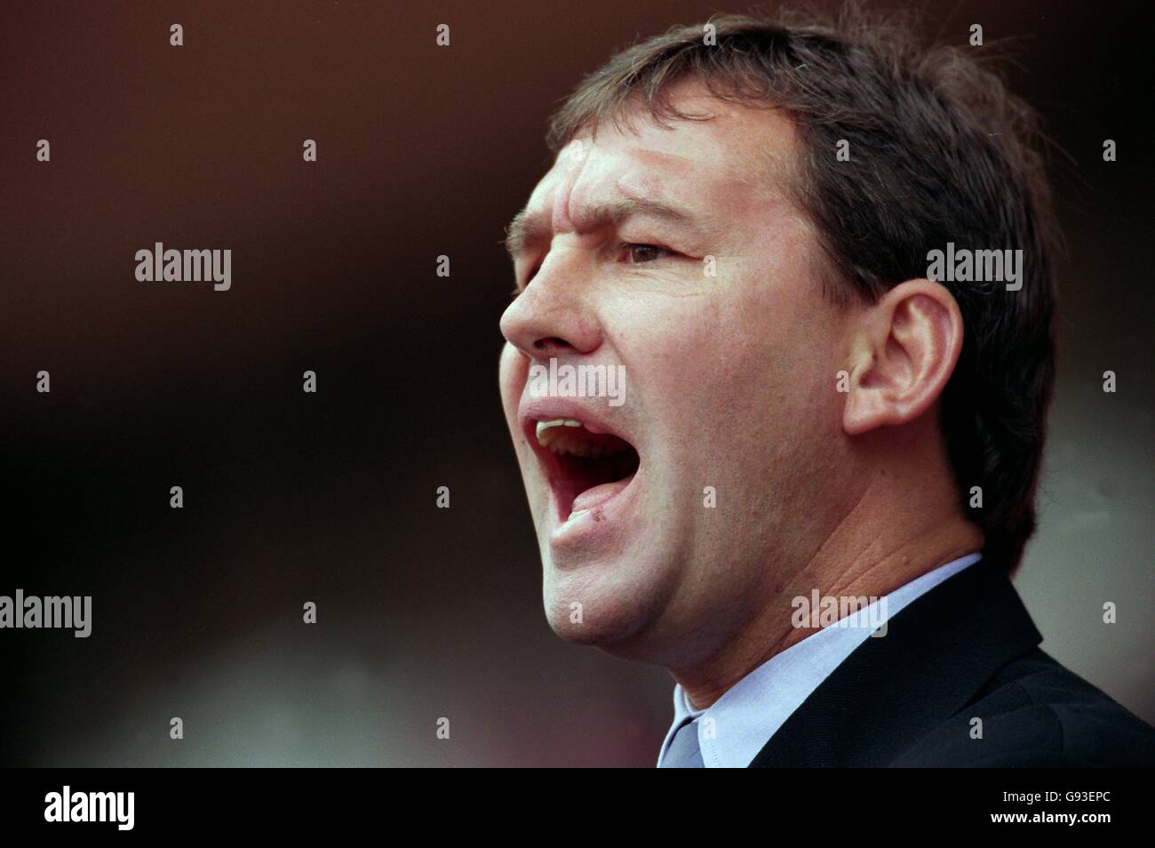 Middlesbrough manager Bryan Robson shouts instructions to his players ...