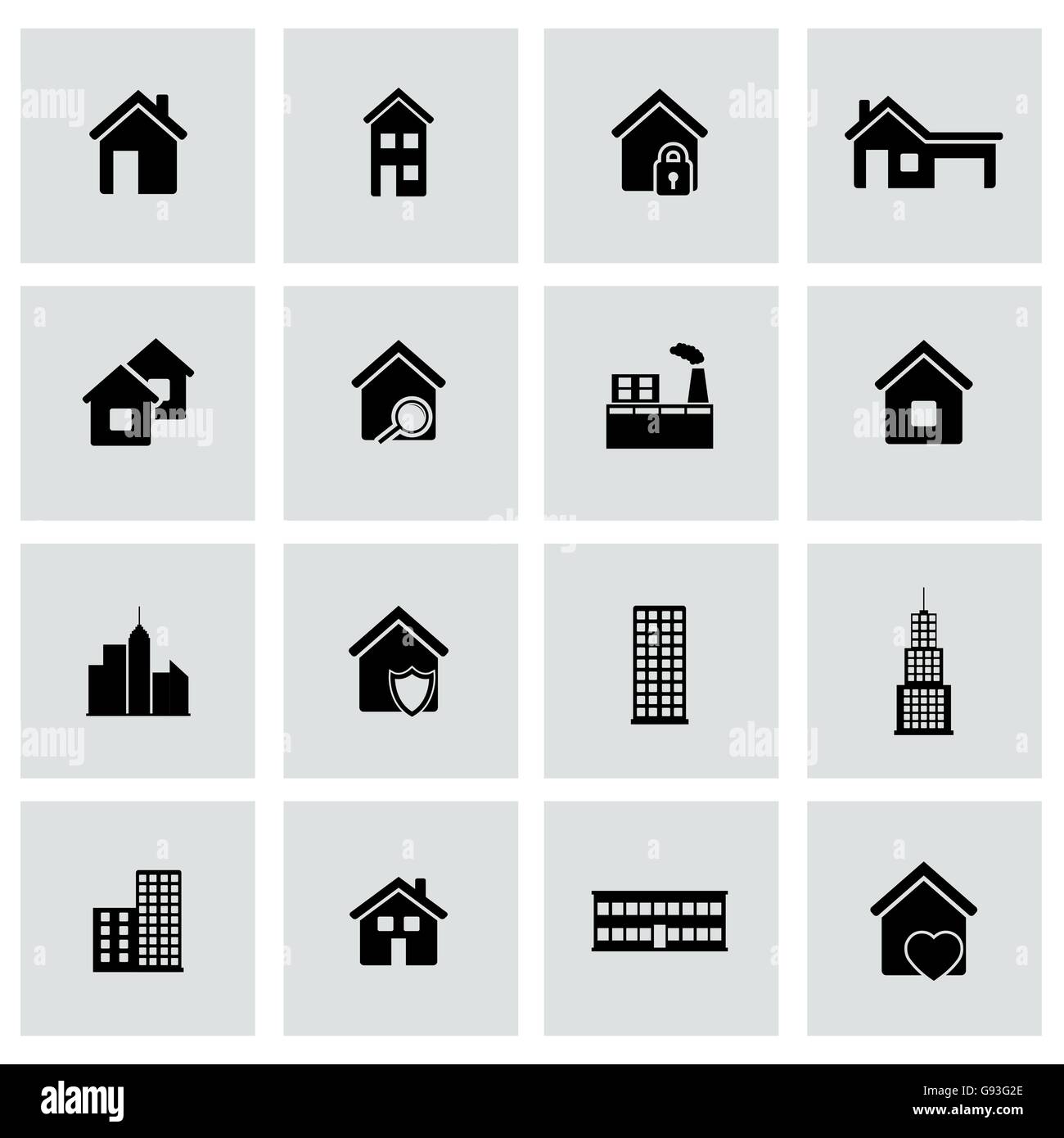 Vector black buildings icons set Stock Vector Image & Art - Alamy
