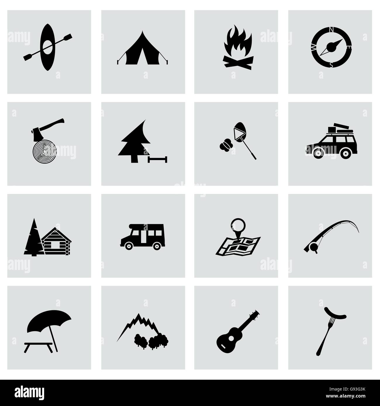 Vector black camping icons set Stock Vector Image & Art - Alamy