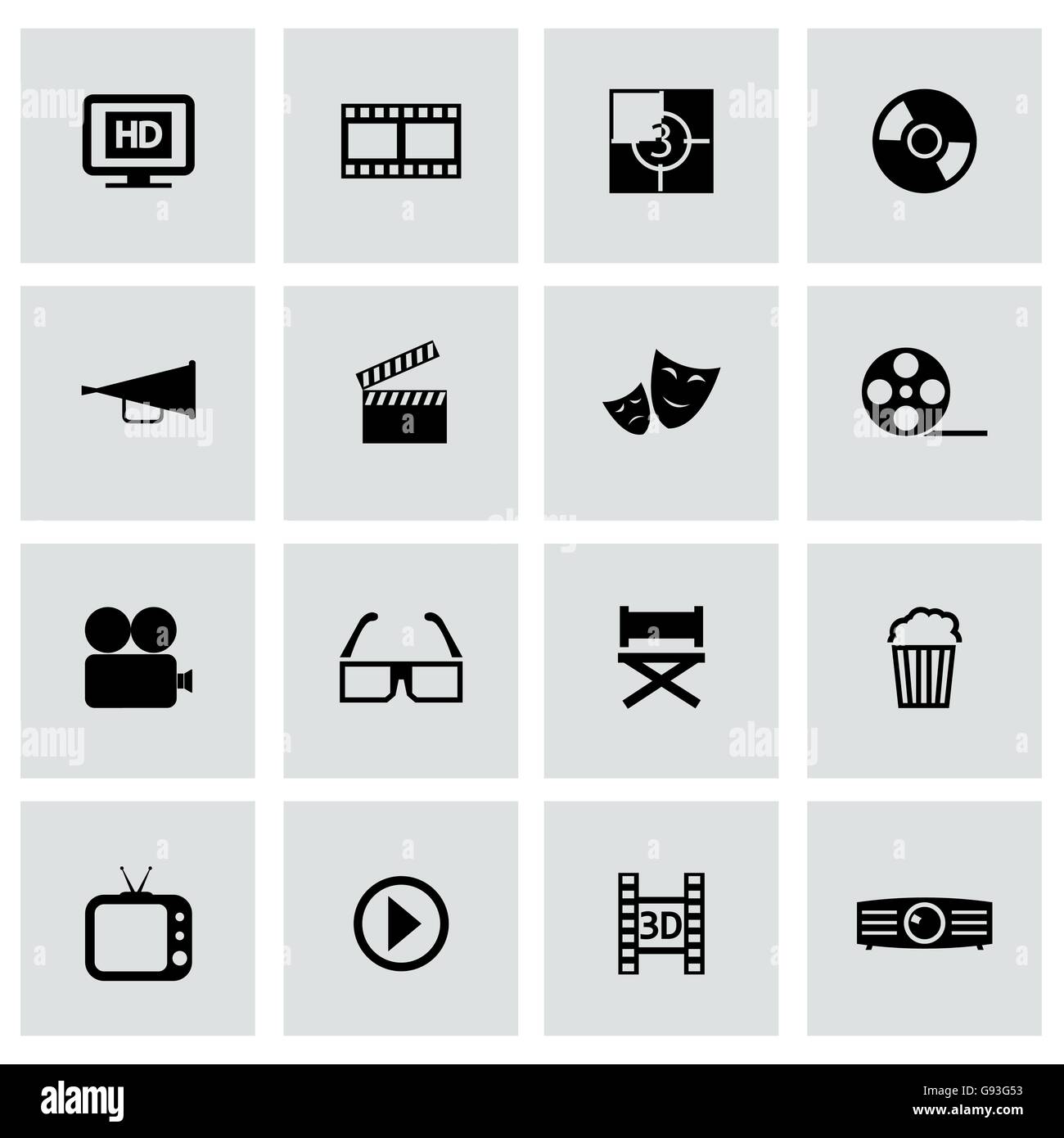 Vector black cinema icons set Stock Vector Image & Art - Alamy