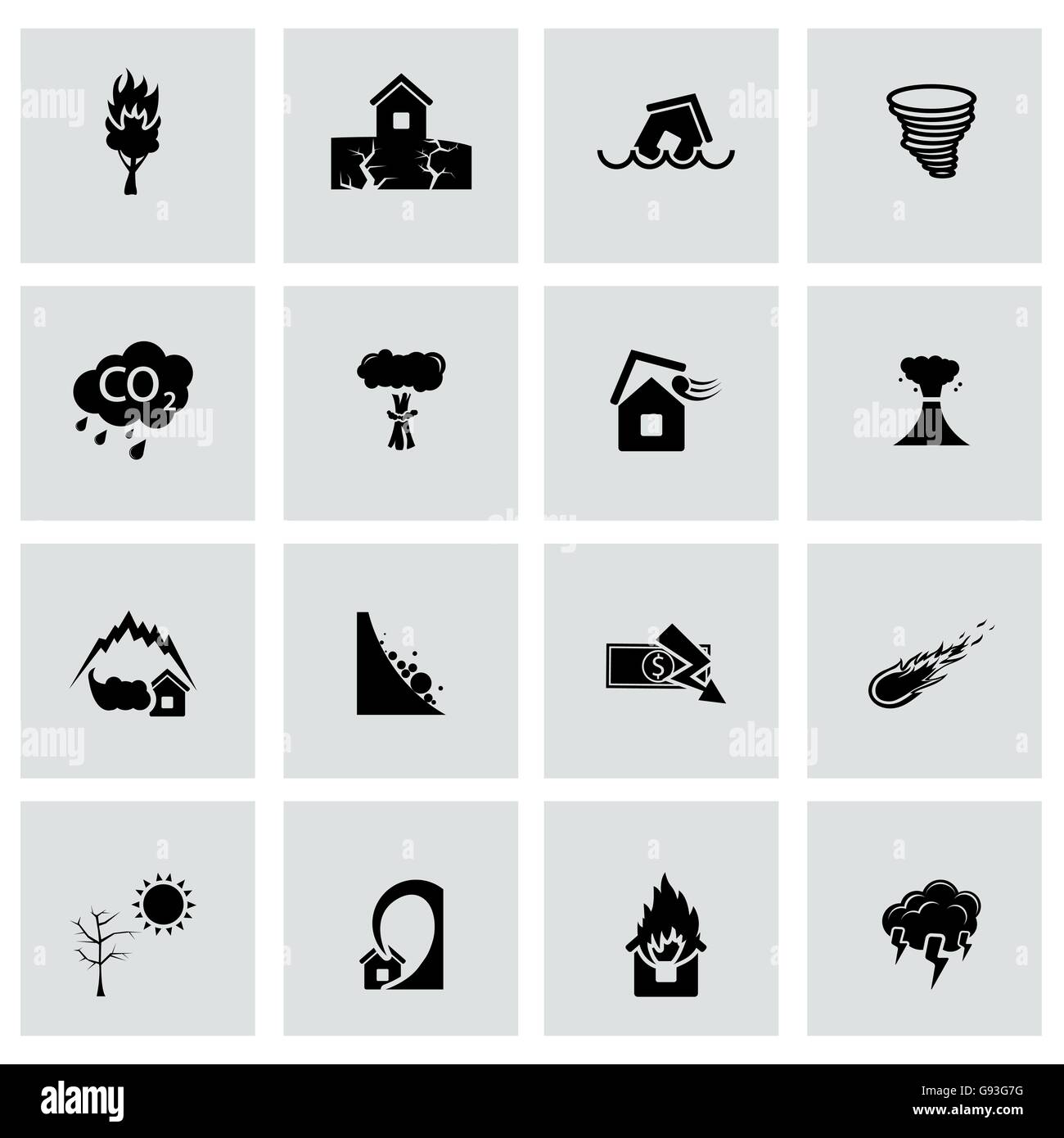 Vector black disaster icons set Stock Vector Image & Art - Alamy