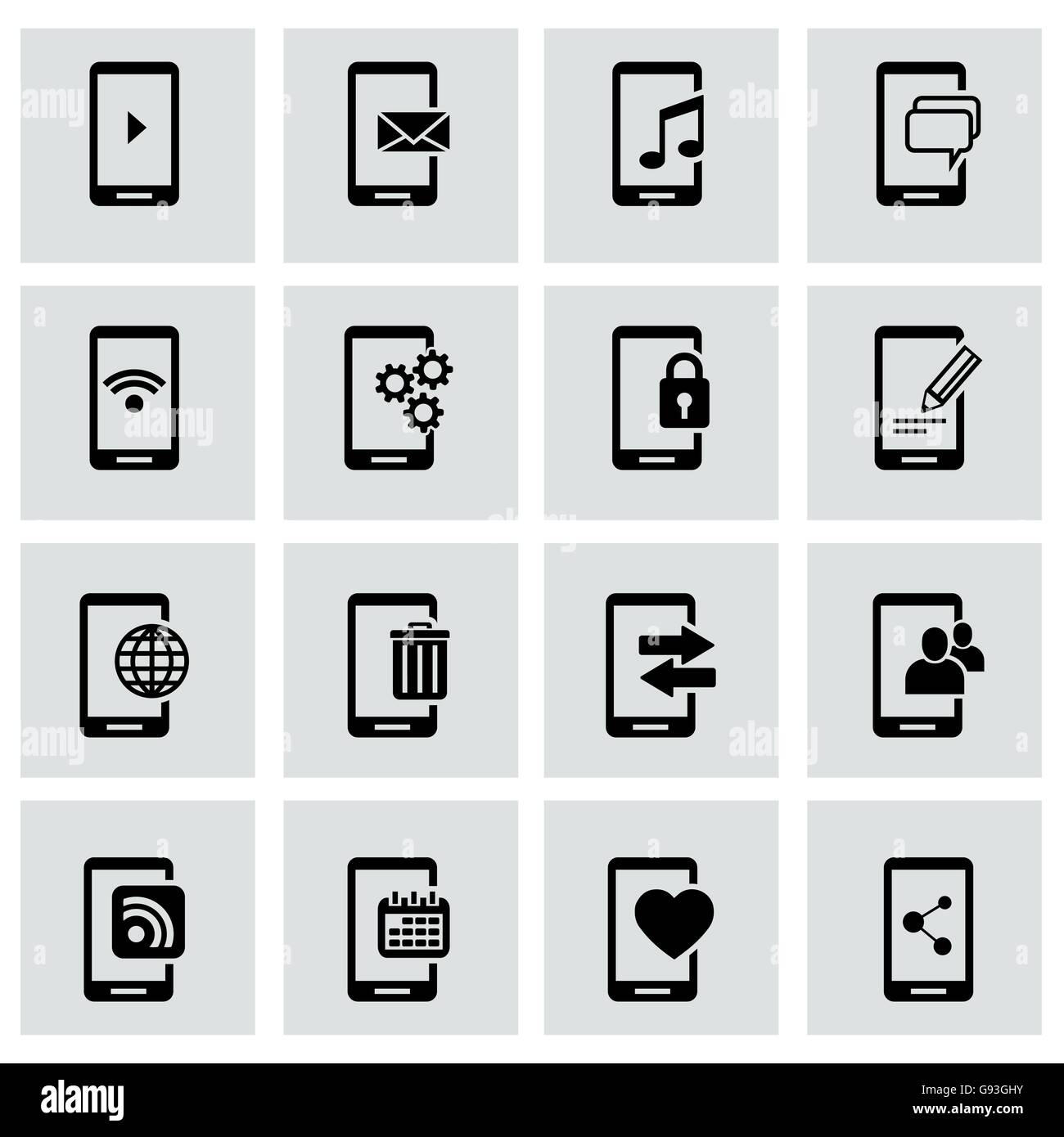 Vector black mobile icons set Stock Vector Image & Art - Alamy