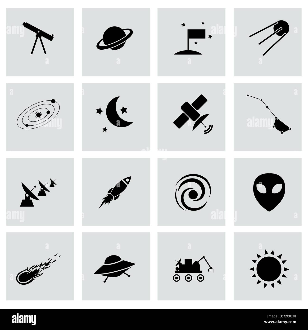 Vector black space icons set Stock Vector Image & Art - Alamy