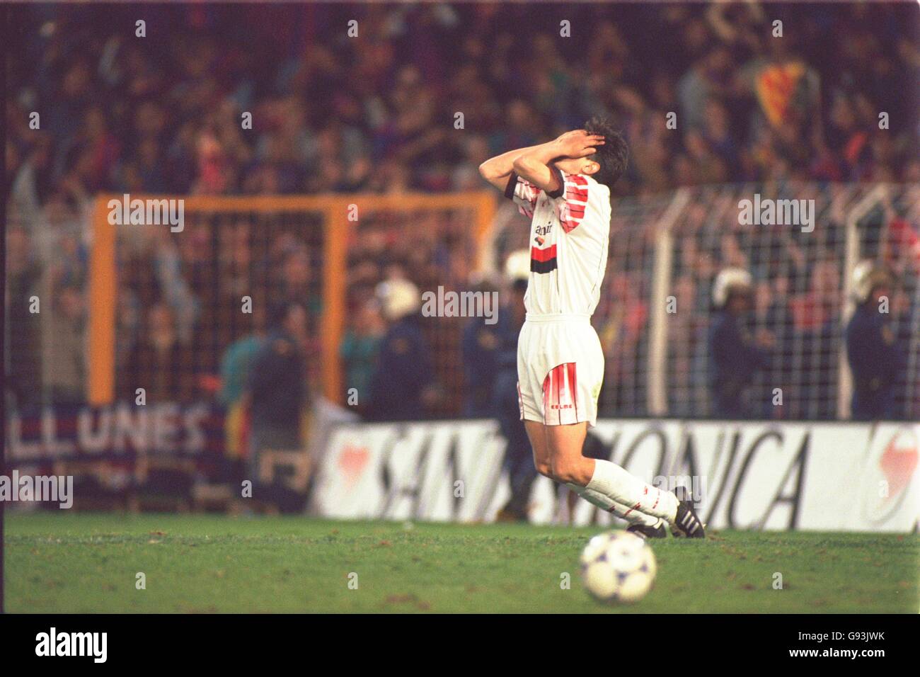 Real Mallorca's Jovan Stankovic collapses to the floor after missing ...