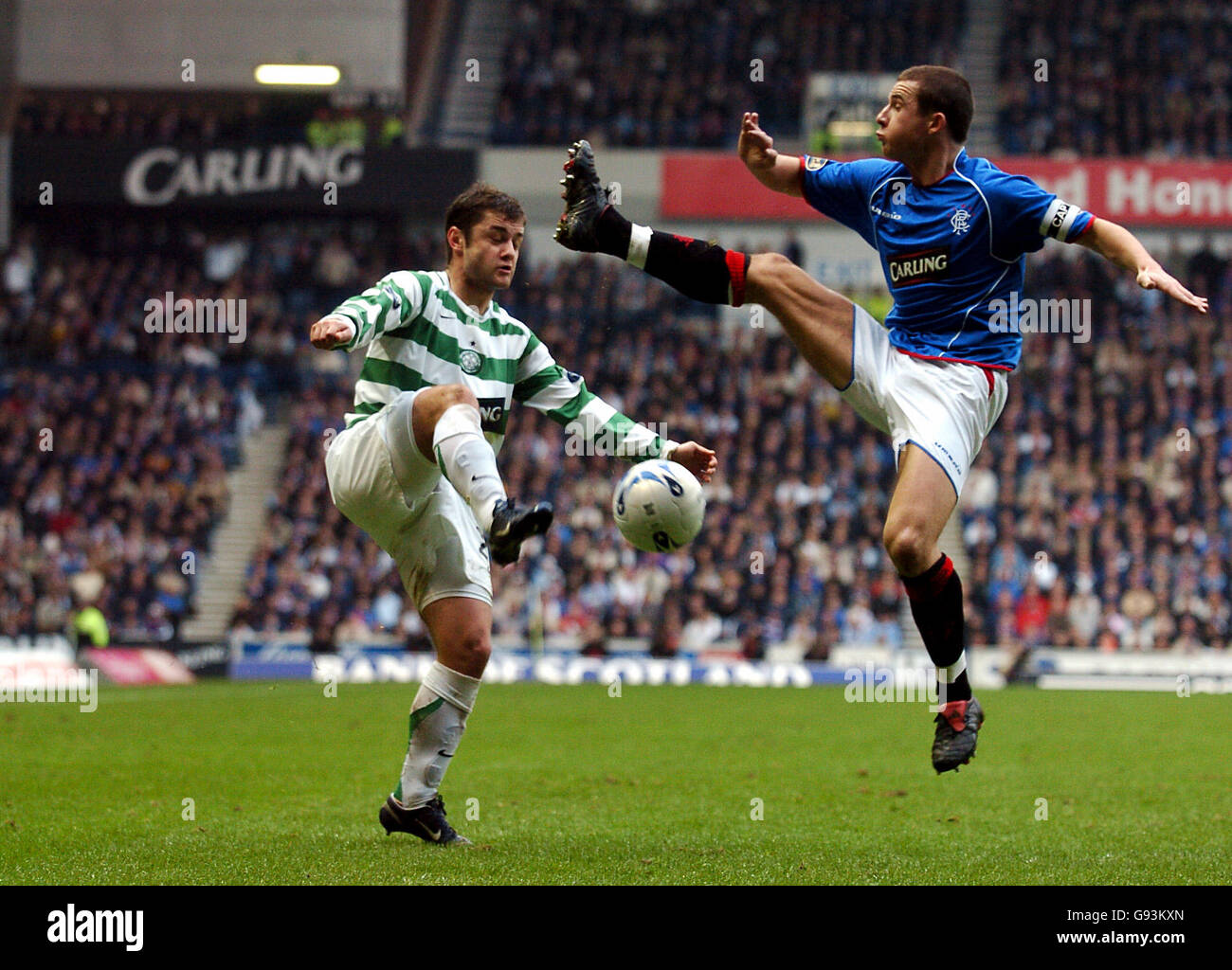 Rangers' captain Barry Ferguson flies in to challenge Celtic's Shaun ...