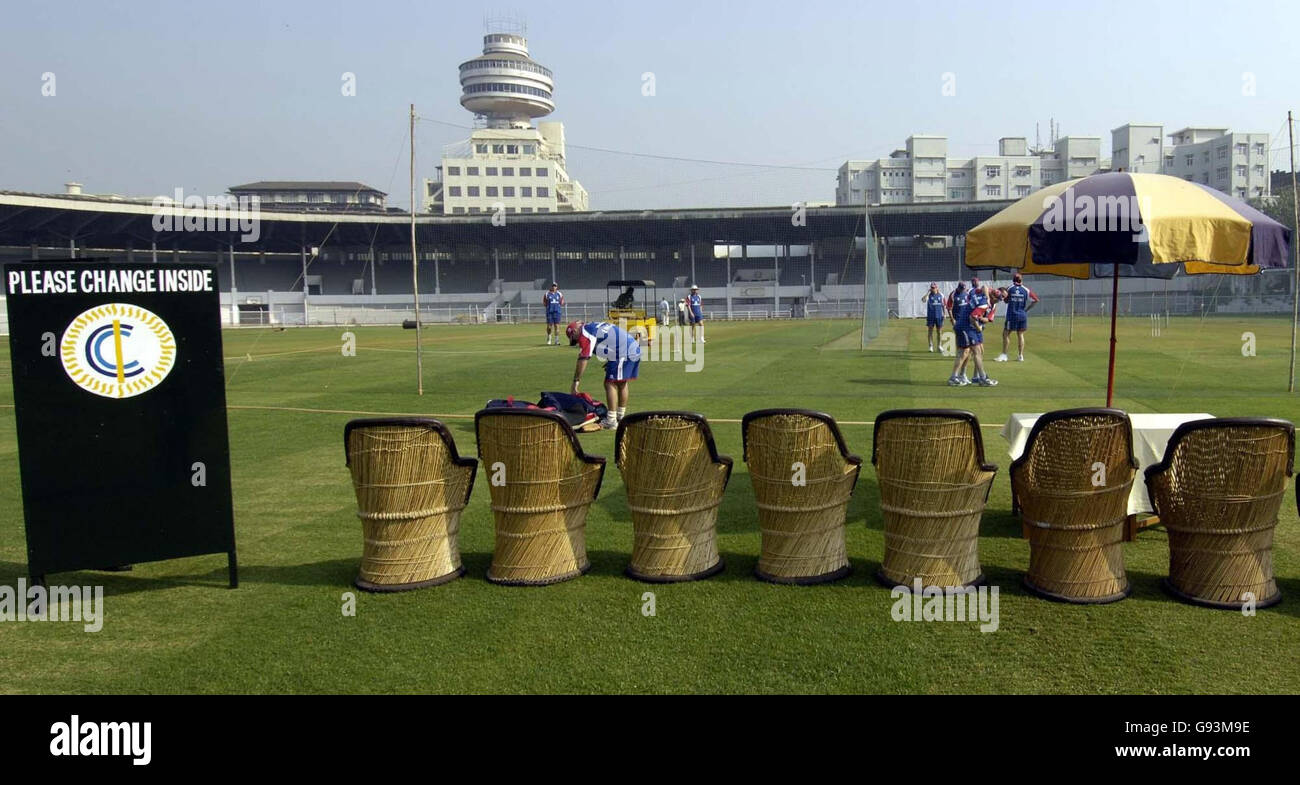 England cricketers arrive for a very short practice session at the ...