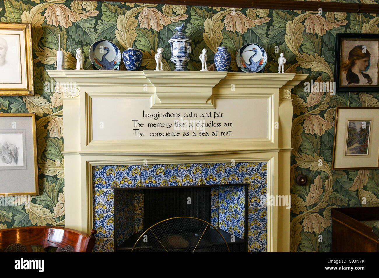 The fireplace in the Acanthus Room at Wightwick Manor Wolverhampton ...