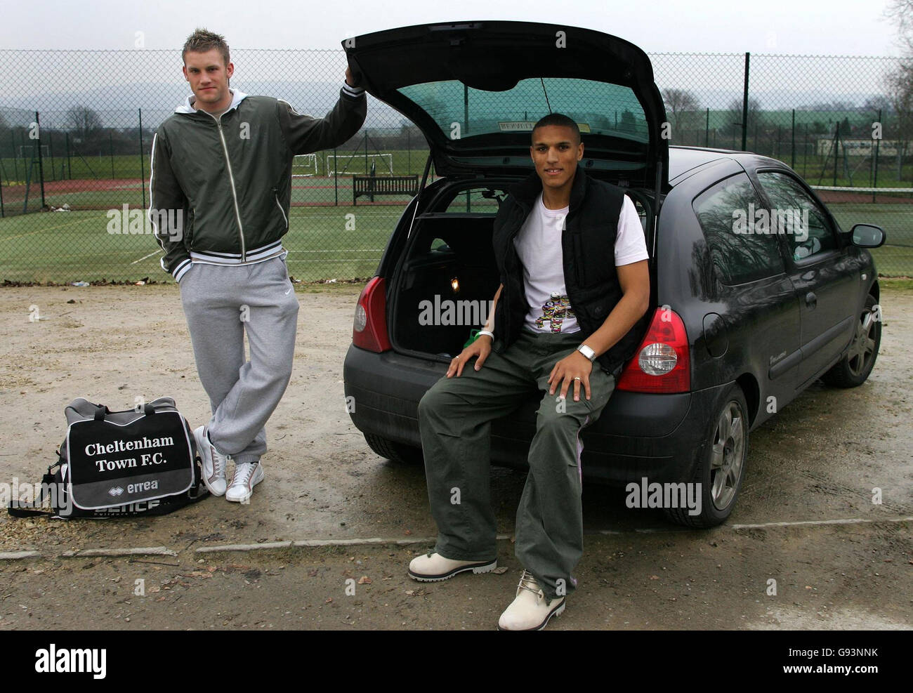 Cheltenham Town's central defenders Michael Townsend (L) and Gavin ...
